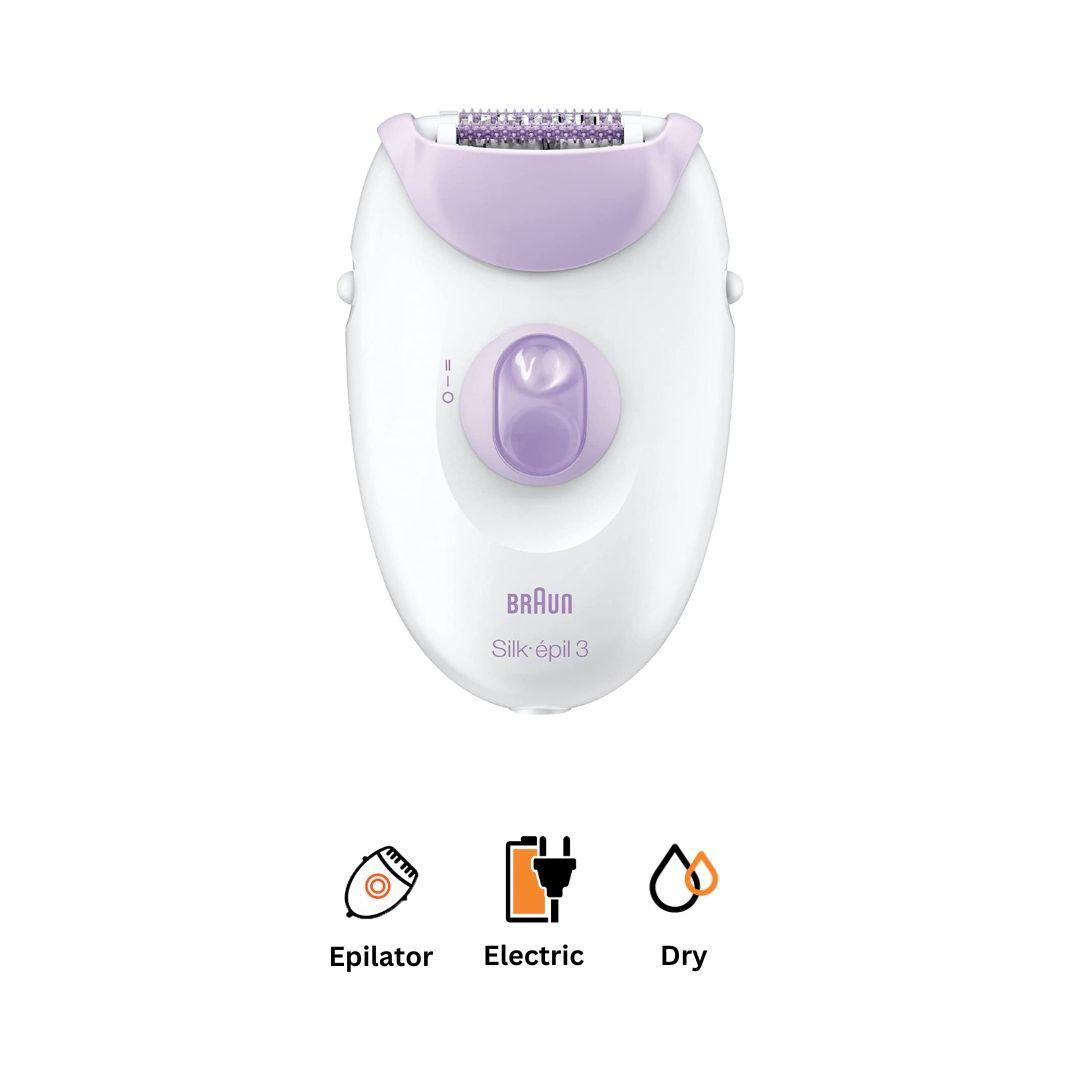Braun Silk epil 3 Epilator for Women, White and Purple - 3170 | B.TECH